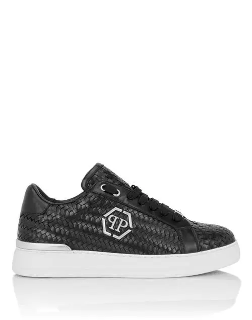 Philipp Plein Hexagon Woven Leather Low Top Sneakers