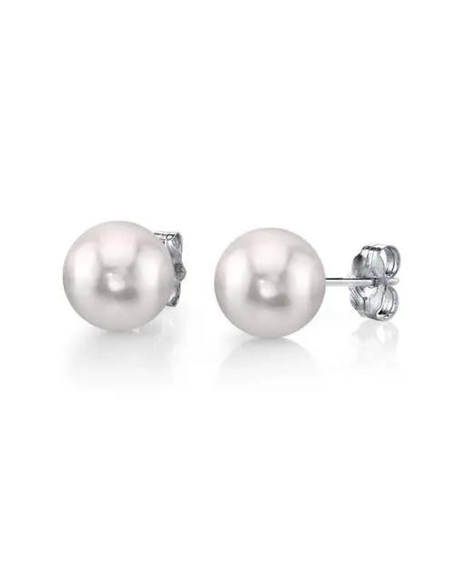 The Pearl Source Japanese Akoya Cultured Pearl Stud Earrings - White Gold