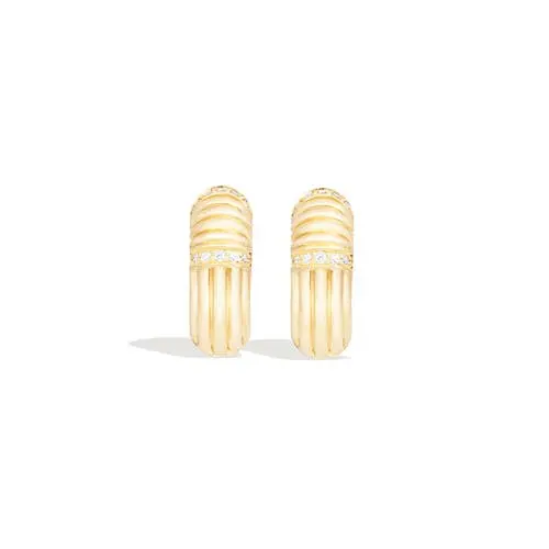 CAMPBELL + CHARLOTTE Found Ribbed Huggie Earrings With Diamonds - Diamond-gold