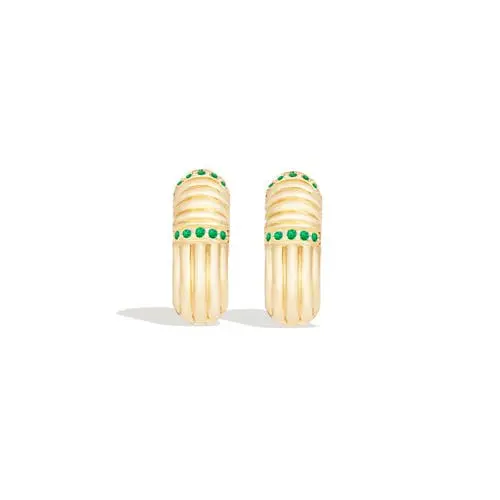 CAMPBELL + CHARLOTTE Found Ribbed Huggie Earrings With Diamonds - Tsavorite-gold