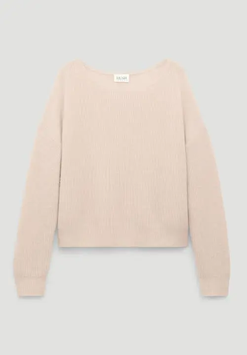 HUSH Bryony Slash Neck Ribbed Jumper - Oatmeal