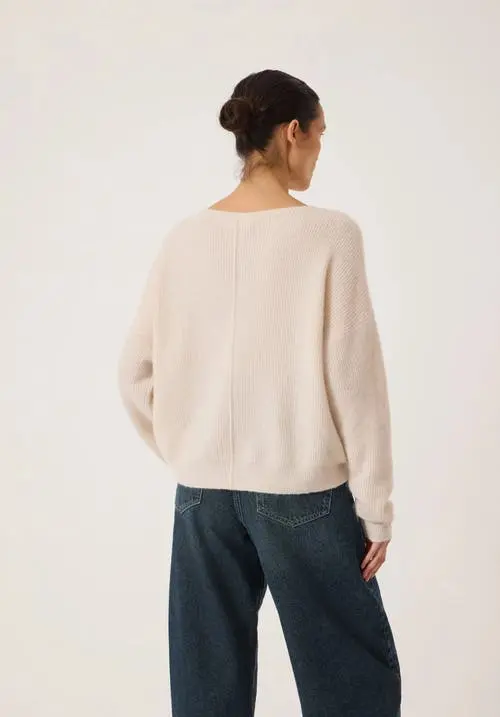 HUSH Bryony Slash Neck Ribbed Jumper - Oatmeal