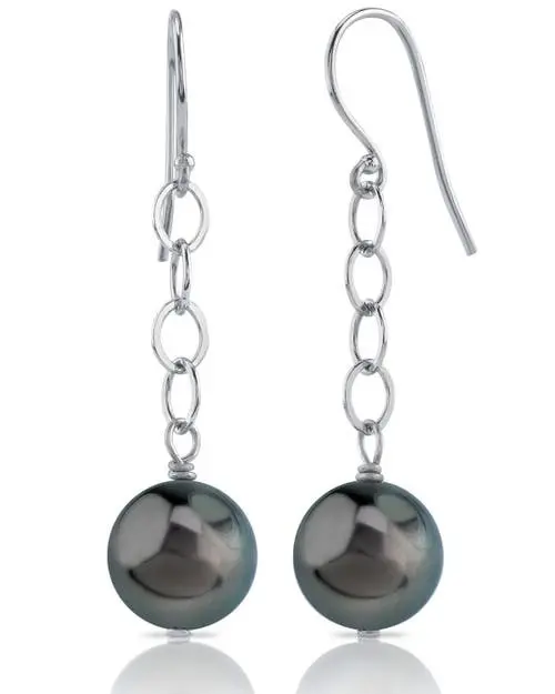 The Pearl Source Tahitian South Sea Round Pearl Dangling Tincup Earrings - White Gold
