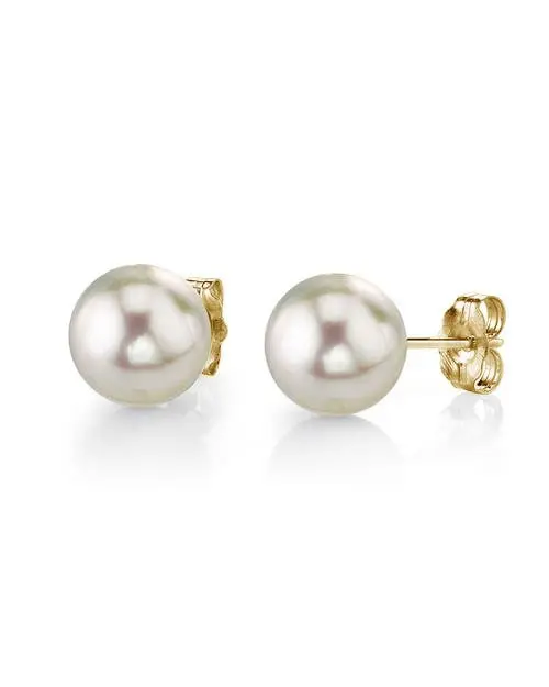 The Pearl Source Akoya Cultured Pearl Stud Earrings - Yellow Gold