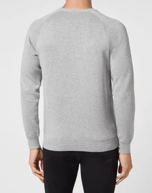 Philipp Plein Round Neck Pullover With Graphic Logo - Grey