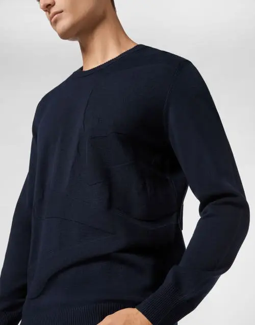 Philipp Plein Knitted Pullover With Skull & Bones Jacquard - Darkblue