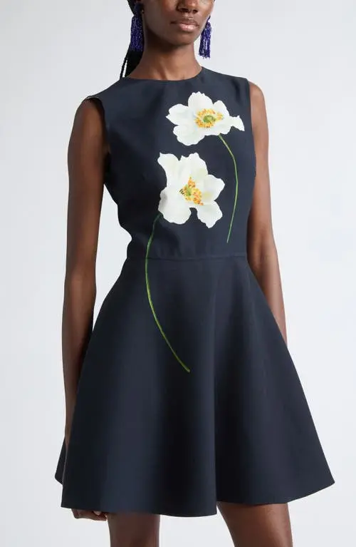 Oscar De La Renta Sleeveless Peony Print Fit & Flare Dress