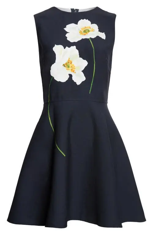Oscar De La Renta Sleeveless Peony Print Fit & Flare Dress