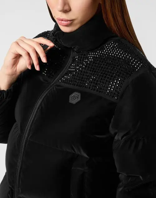 Philipp Plein Nylon And Suede Puffer Jacket Strass