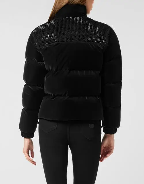Philipp Plein Nylon And Suede Puffer Jacket Strass