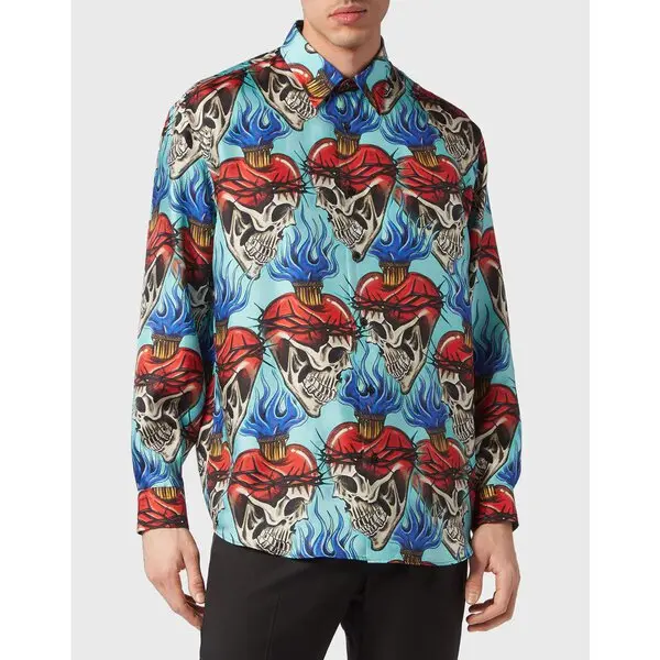Philipp Plein Silk Dandy Shirt Love Tattoo
