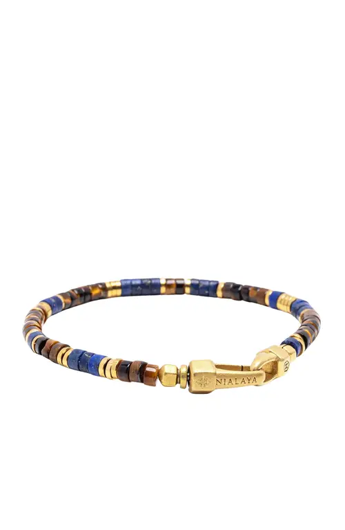 NIALAYA JEWELRY Heishi Bead Bracelet With Tiger Eye And Lapis Lazuli - Brown/blue