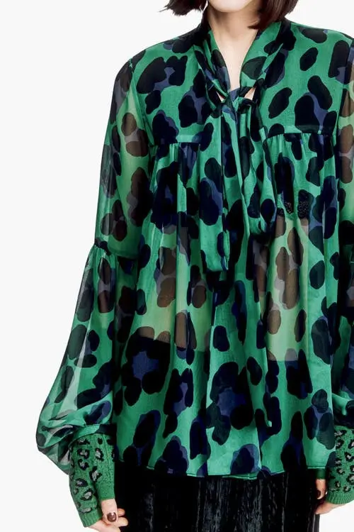 Anna Sui Jewel Jaguar Chiffon Tie Blouse