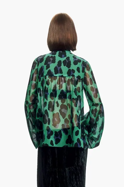 Anna Sui Jewel Jaguar Chiffon Tie Blouse