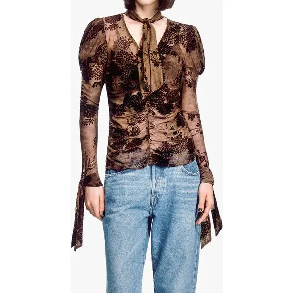 Anna Sui Dahlia Tulle Knit Long Sleeve Top