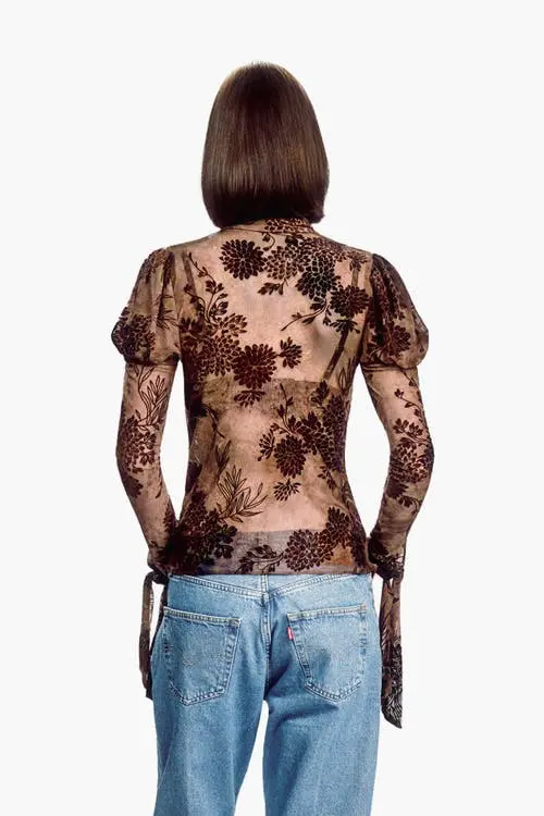 Anna Sui Dahlia Tulle Knit Long Sleeve Top
