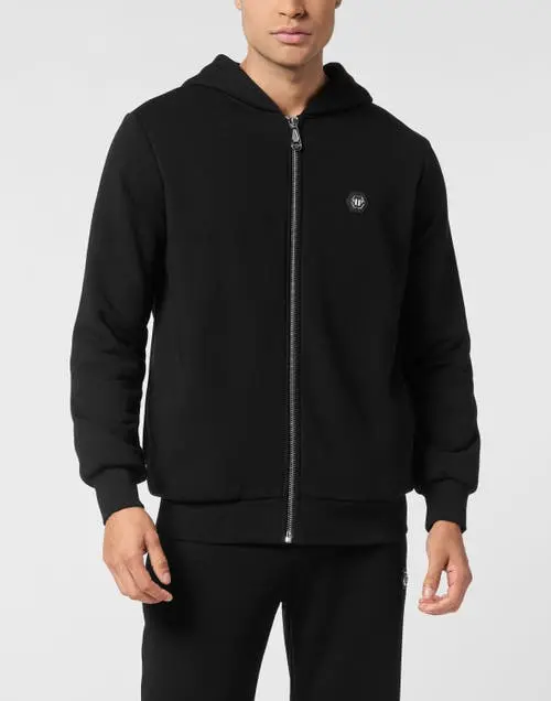 Philipp Plein Fleece Zip Hoodie With Skull And Rhinestones