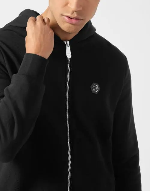 Philipp Plein Fleece Zip Hoodie With Skull And Rhinestones