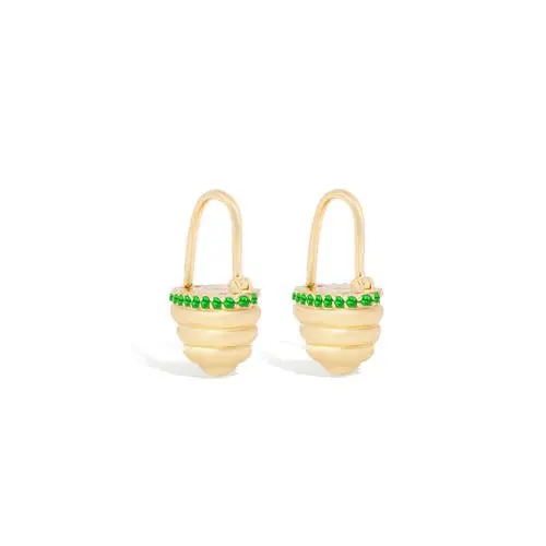 CAMPBELL + CHARLOTTE 14k Gold Cap Huggie Earrings With Sapphire Detail - Tsavorite-gold
