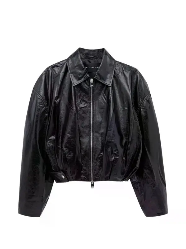 JACOB LEE Leather Bomber Jacket - Black