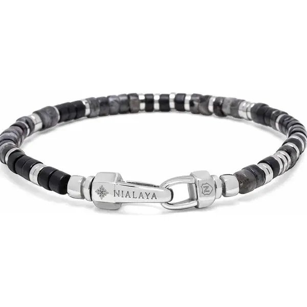 NIALAYA JEWELRY Matte Onyx Heishi Bead Bracelet With Stainless Steel Accents - Black