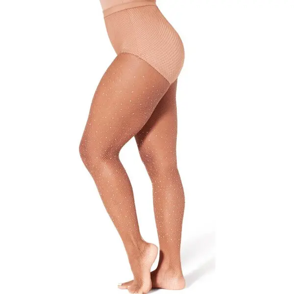 CAPEZIO All-over Rhinestone Fishnet Tights - Beige/khaki