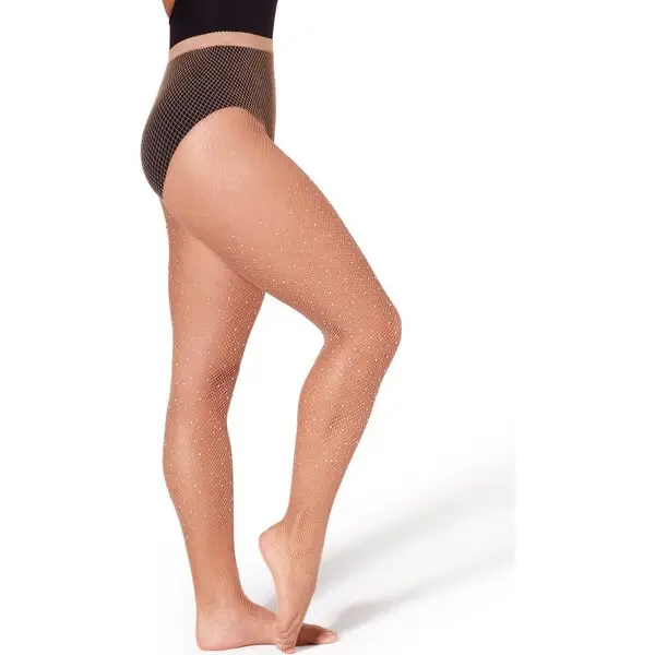 CAPEZIO All-over Rhinestone Fishnet Tights - Medium Brown