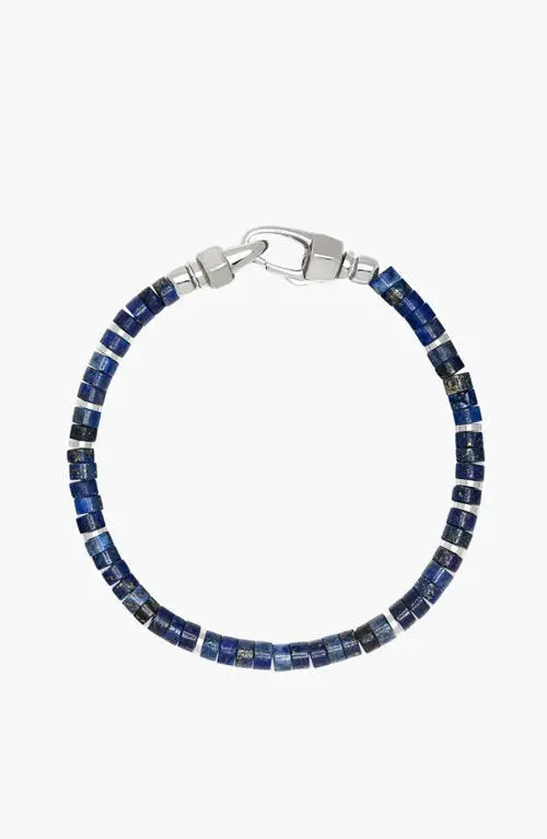 NIALAYA JEWELRY Lapis Lazuli Bead Bracelet With Stainless Steel Clasp
