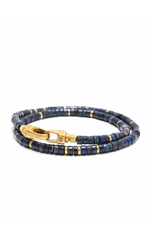 NIALAYA JEWELRY Lapis Heishi Lock Wrap Bracelet - Blue Lapis