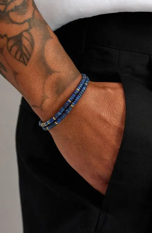 NIALAYA JEWELRY Lapis Heishi Lock Wrap Bracelet