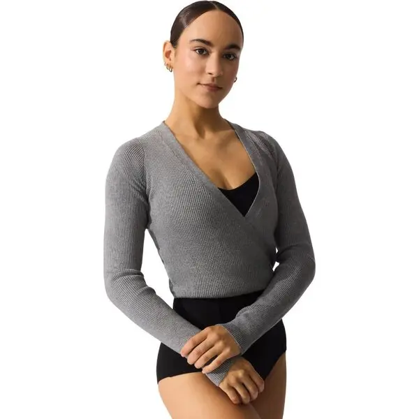 CAPEZIO Ribbed Knit Wrap Sweater - Medium Grey