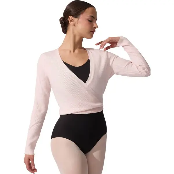 CAPEZIO Ribbed Knit Wrap Sweater - Pink