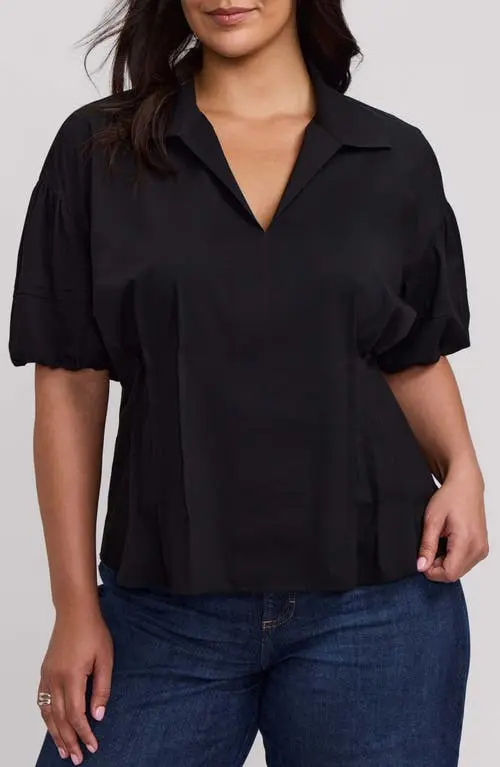 Foxcroft Lucia Puff Sleeve Popover Shirt - Black