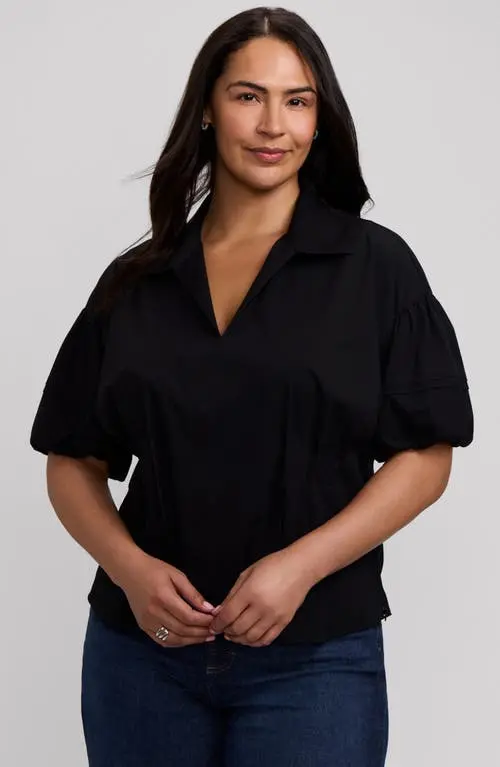 Foxcroft Lucia Puff Sleeve Popover Shirt - Black