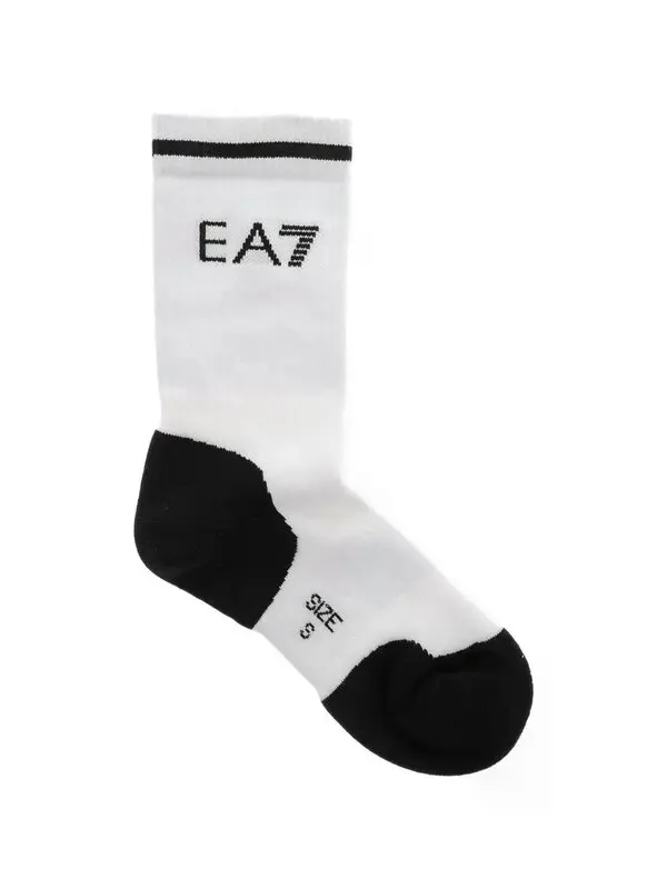 Emporio Armani Ea7 Logo Print Terry Crew Socks - White