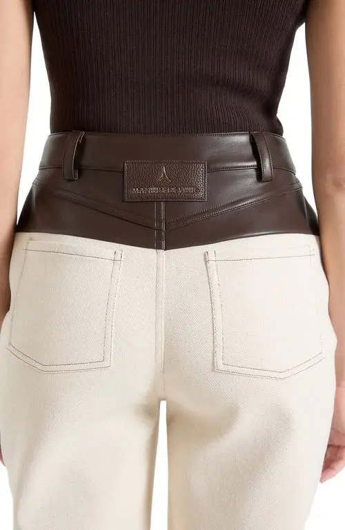 Manière De Voir Contrast Leather & Denim Straight Leg Jeans - Cream/brown