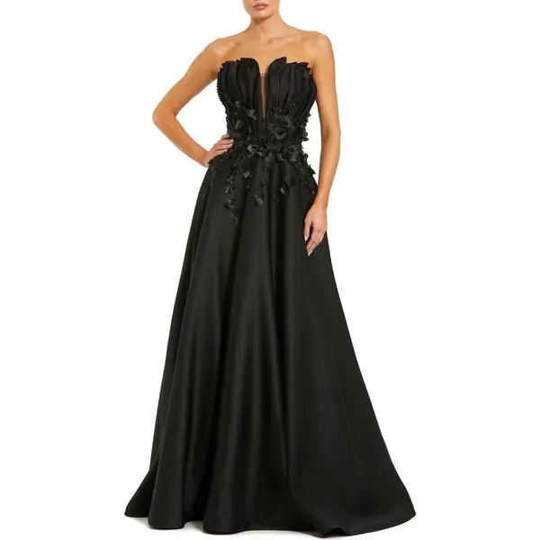 Mac Duggal Strapless Floral Embellished Ballgown