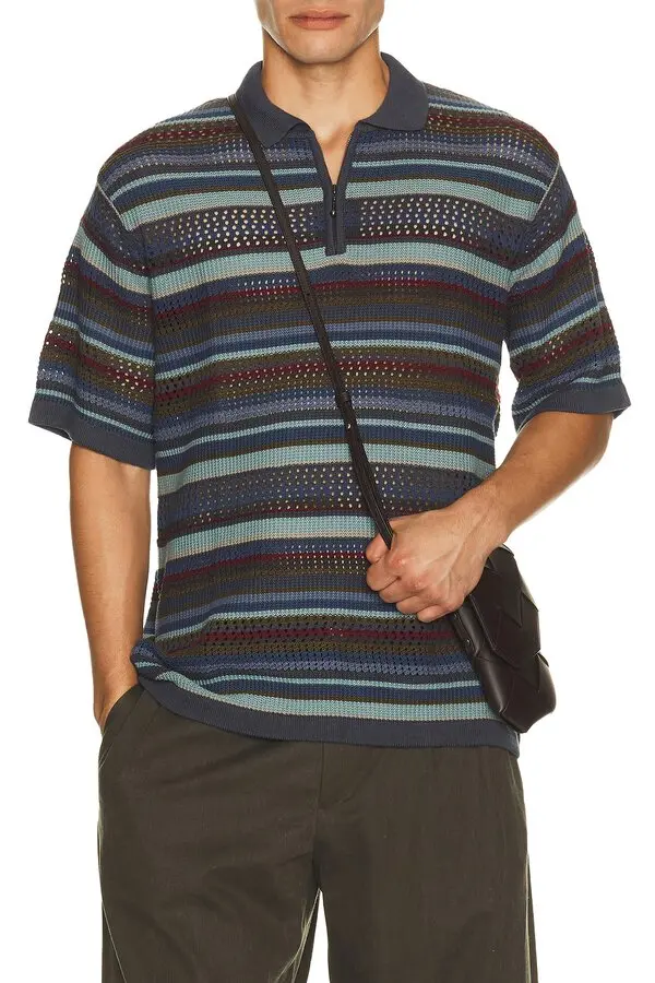 THISISNEVERTHAT Striped Knit Polo In Blue