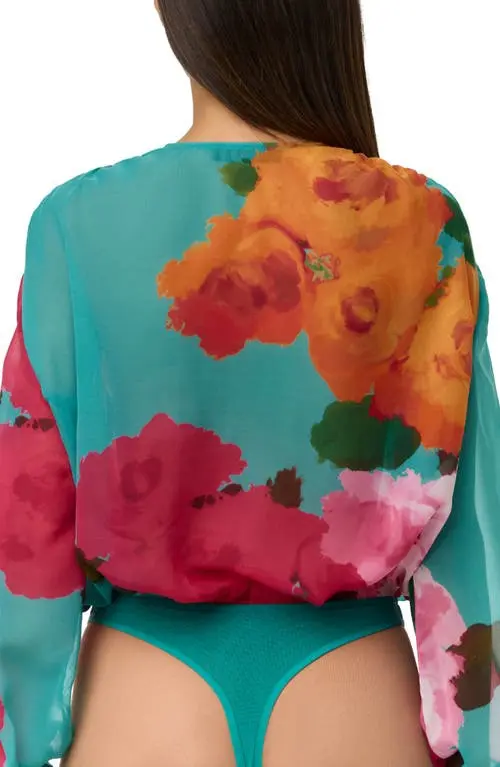 Naked Wardrobe Floral Print Chiffon V-neck Bodysuit