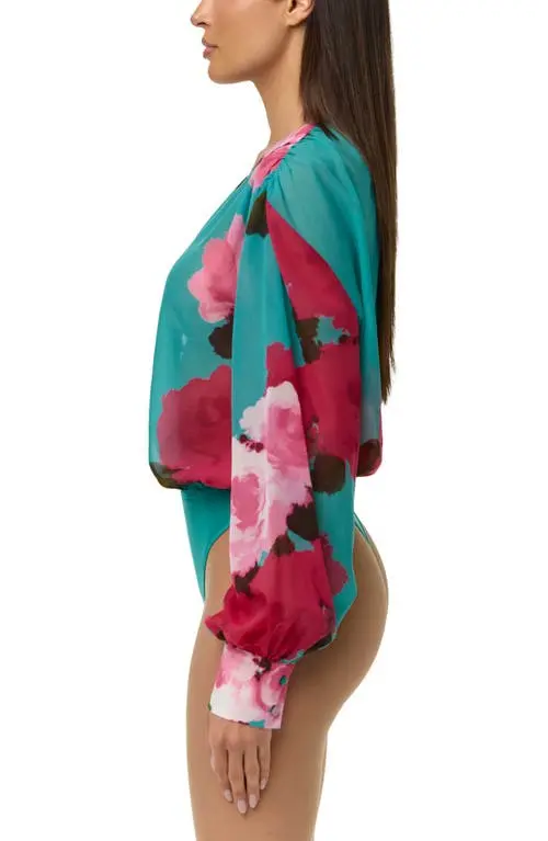 Naked Wardrobe Floral Print Chiffon V-neck Bodysuit