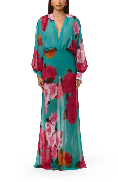 Naked Wardrobe Floral Print Chiffon V-neck Bodysuit