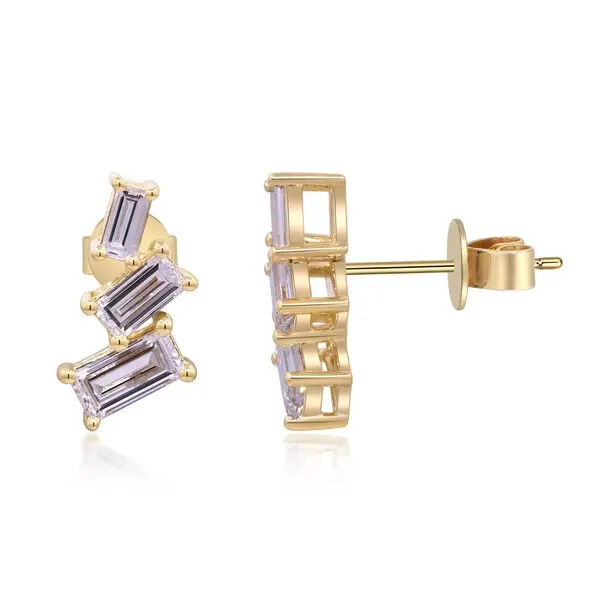 MYGEMMA 1.48 Ctw Lab-grown Diamond Baguette Earrings In Yellow Gold