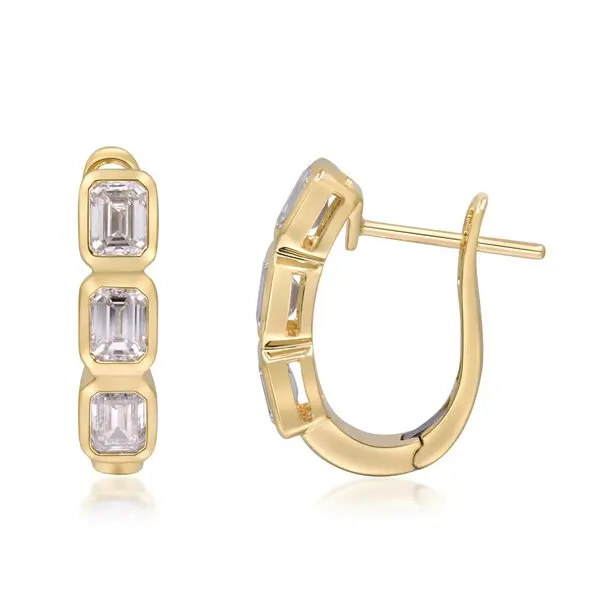 MYGEMMA 1.43 Ctw Lab-grown Diamond Emerald Hoop Earrings In Yellow Gold