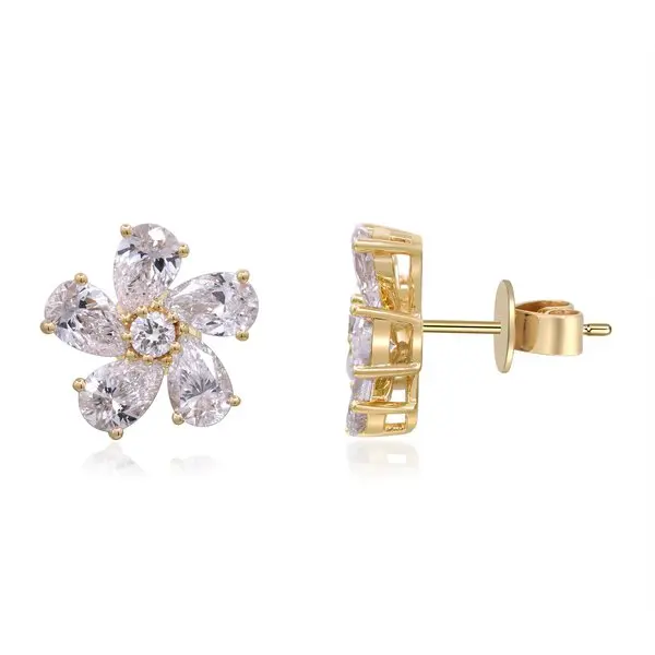 MYGEMMA Lab-grown Diamond Flower Earrings In 14k Yellow Gold