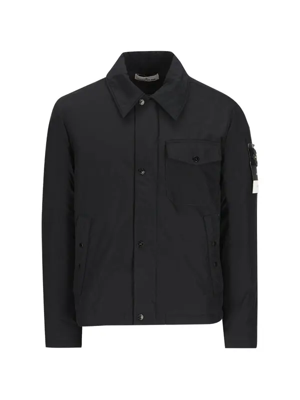 Stone Island Down Jacket With Classic Collar - Nero