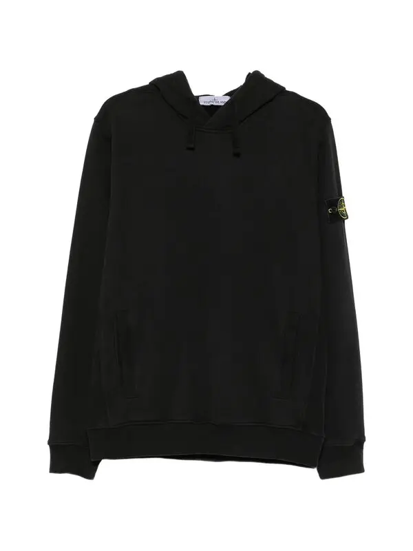 Stone Island Cotton Drawstring Hoodie With Kangaroo Pocket - Nero