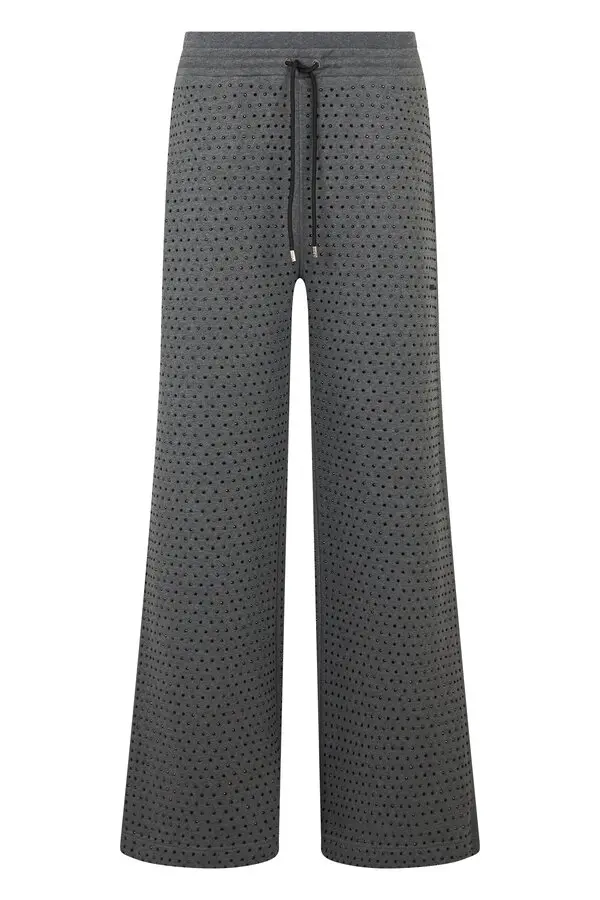 Pinko Rhinestone Fleece Pants With High-waist Wide Leg - Grey