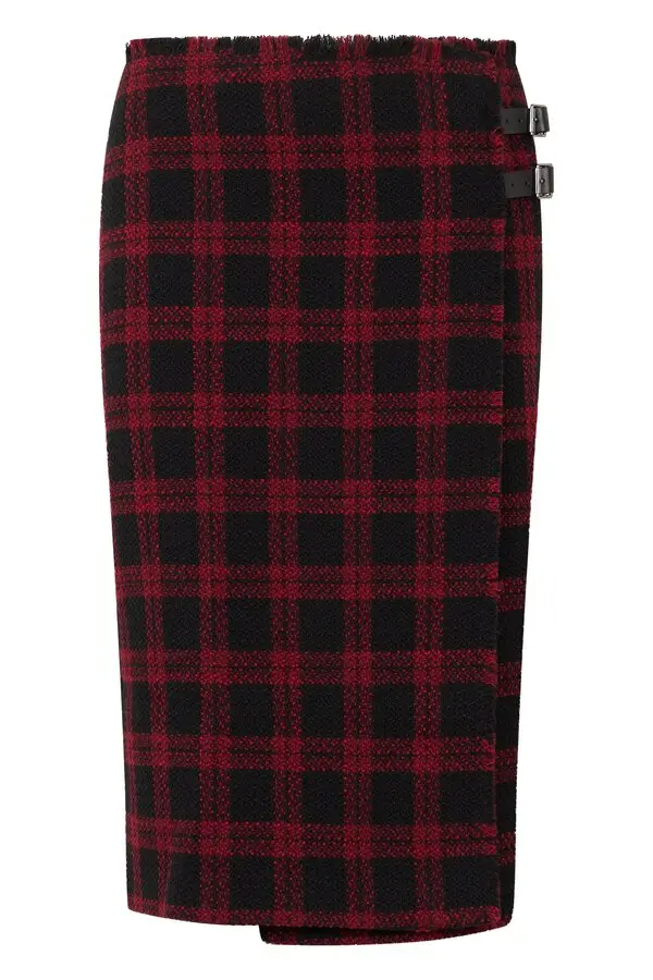 Pinko Checkered Plaid Midi Skirt With Side Zip
