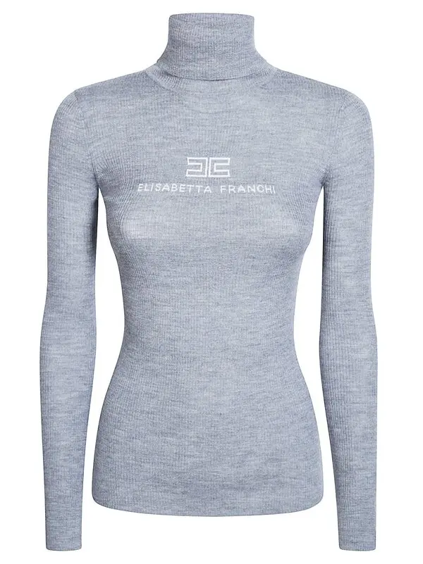 Elisabetta Franchi Ribbed Turtleneck Fine Knit Sweater - Grigio