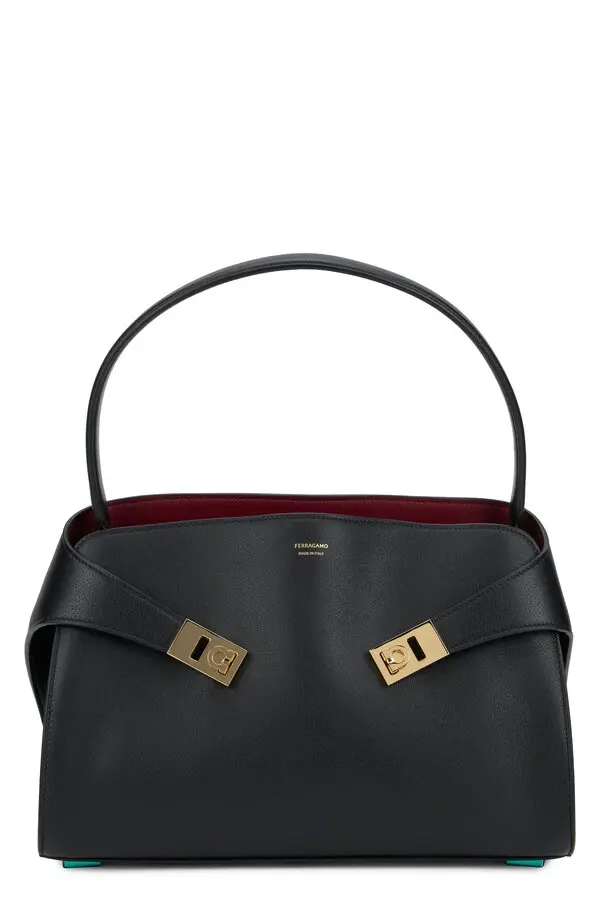 FERRAGAMO Hug M Top Handle Handbag - Black